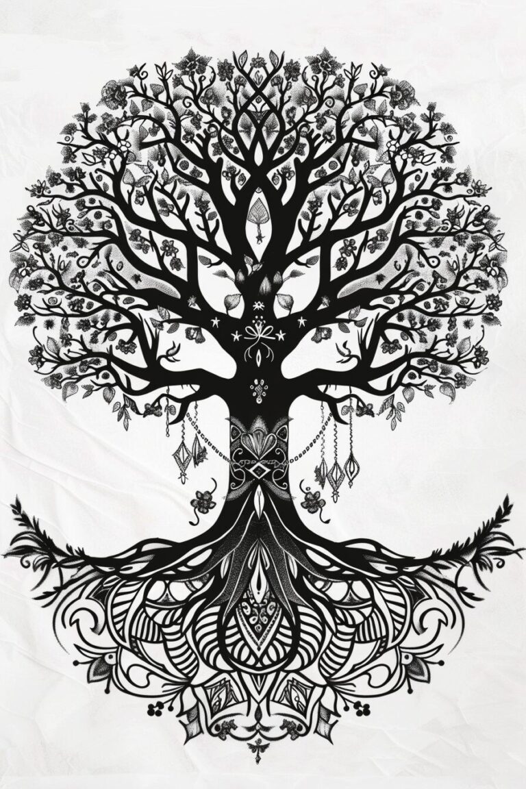 90 Unique Tree of Life Tattoo Stencil Designs & Their Meanings ...