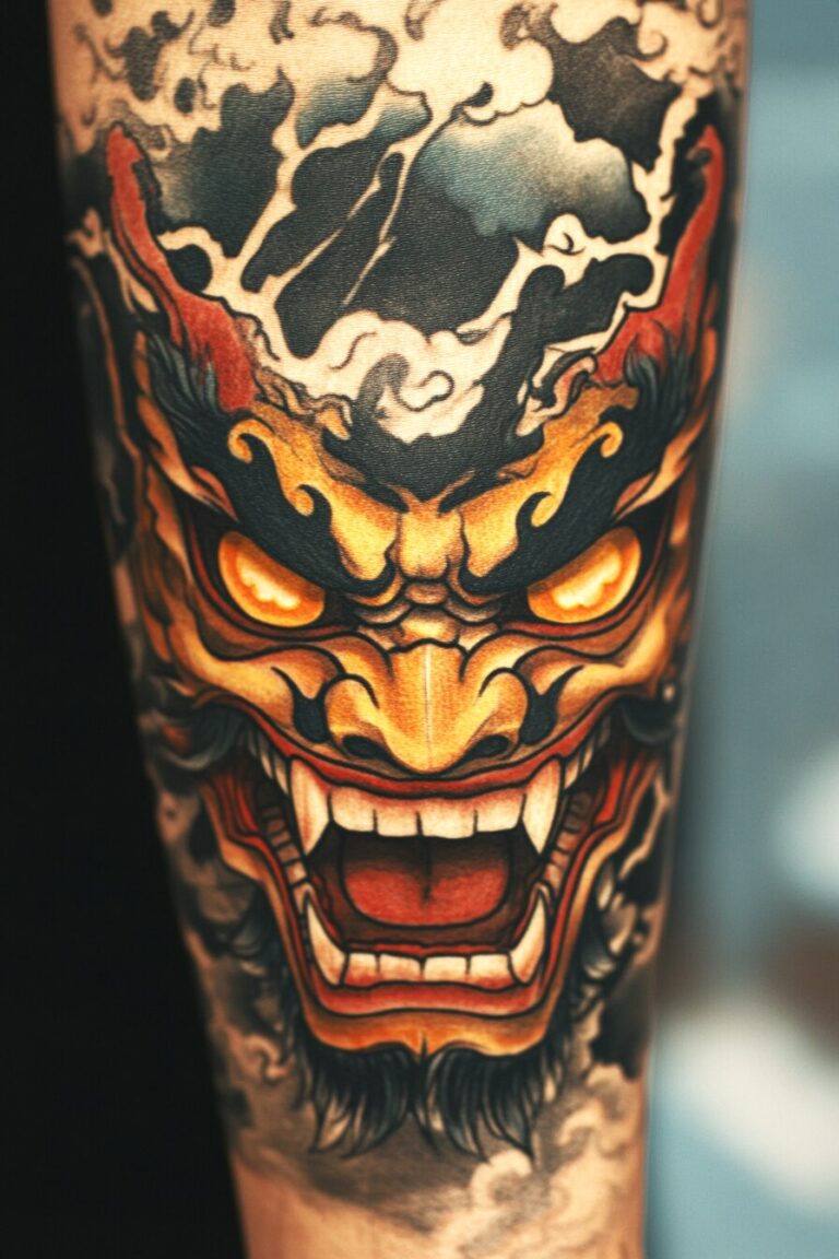 50 Oni Mask Tattoo Design Ideas That Channel Ancient Japanese Spirits ...